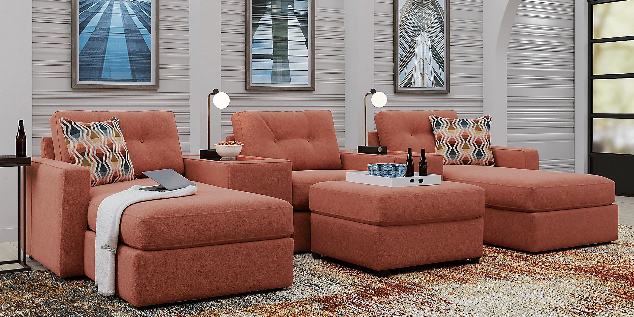 Drew & Jonathan Modularone Copper Brown,Orange,Yellow Chenille Fabric 6 ...