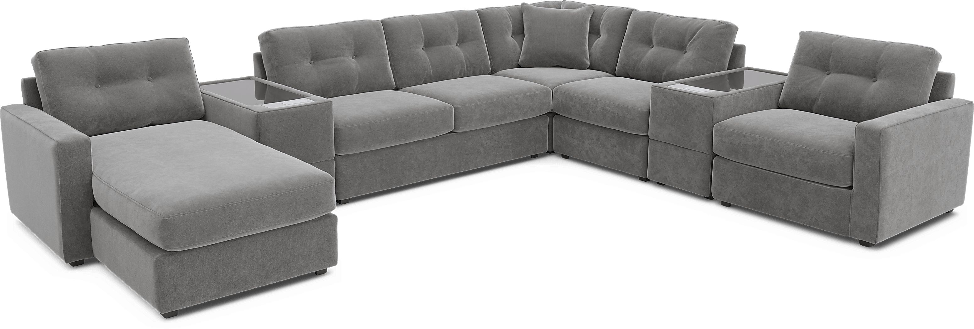 Drew & Jonathan Modularone Gray Chenille Fabric 7 Pc Sleeper Sectional ...
