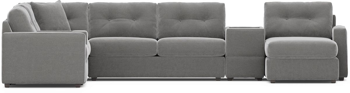 Drew & Jonathan Modularone Gray Chenille Fabric Sleeper 7pc With Right ...