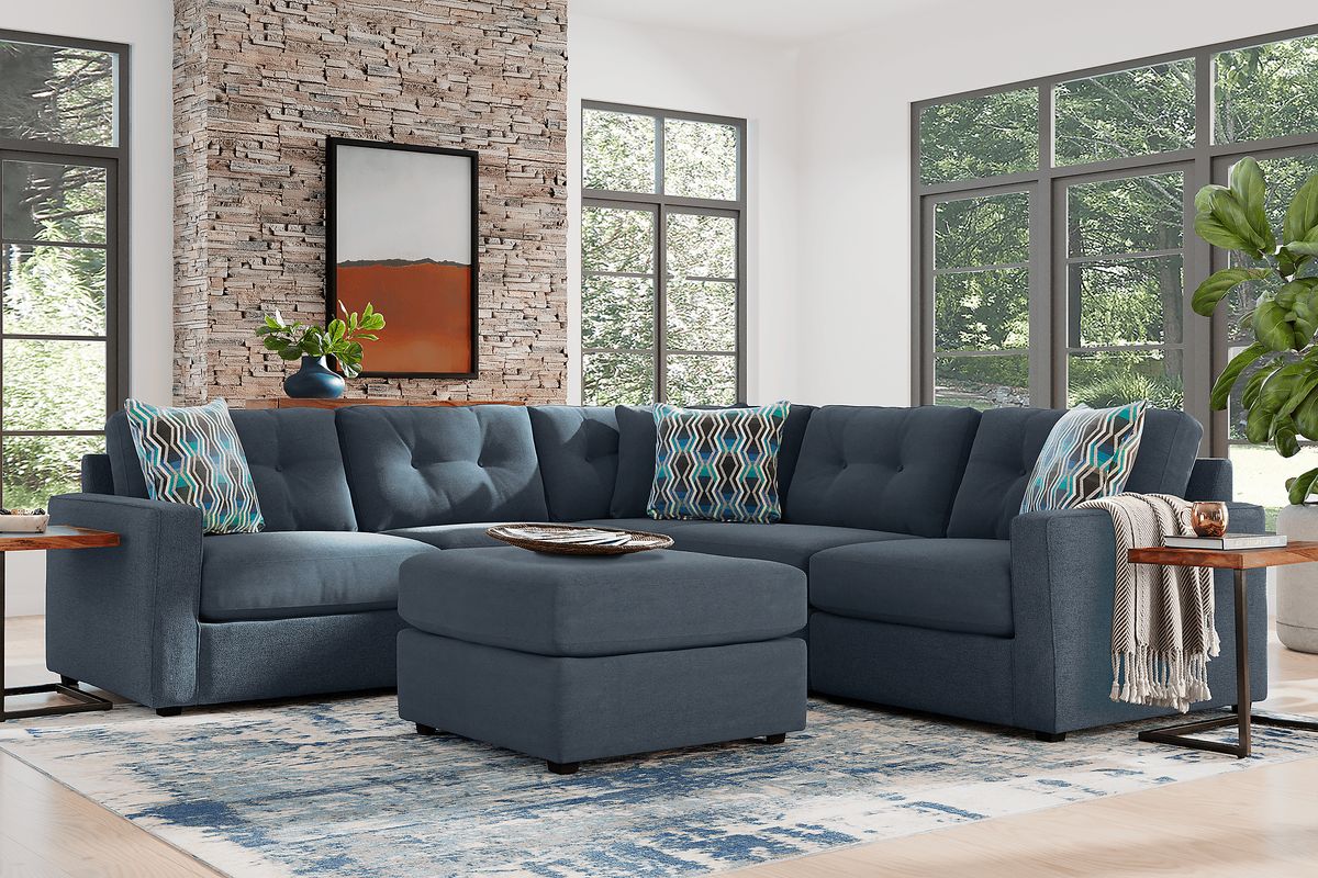 Drew & Jonathan Modularone Indigo Blue Chenille Fabric 5pc 5 Pc Modular ...