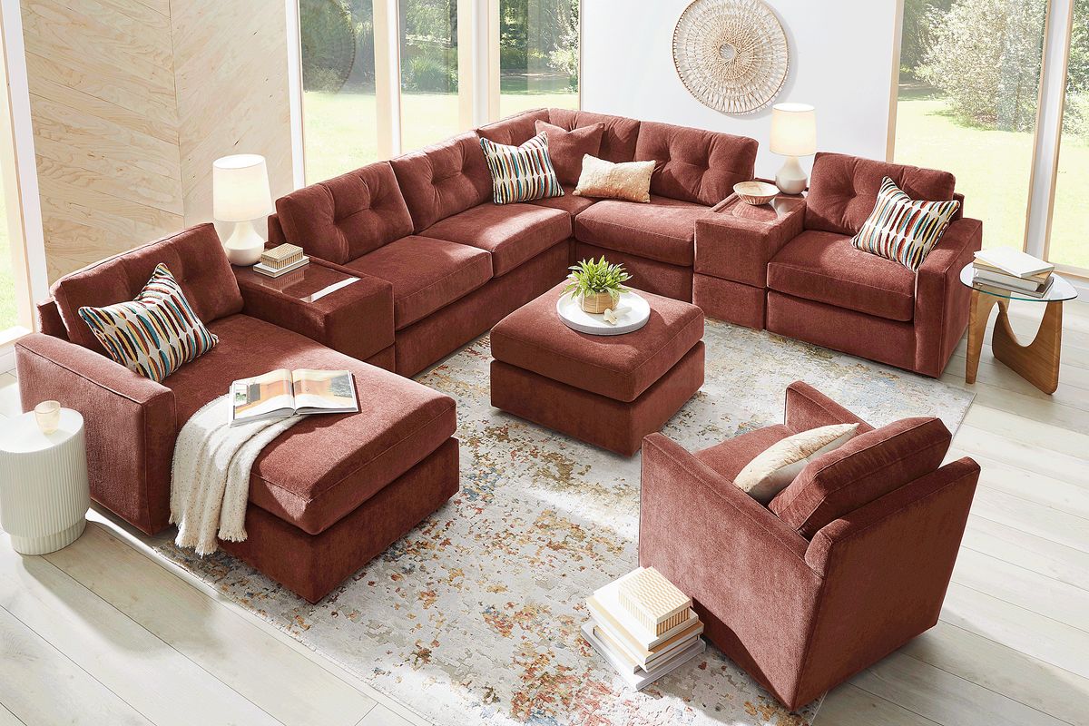 Drew & Jonathan Modularone Merlot Red Chenille Fabric Premium Sleeper ...