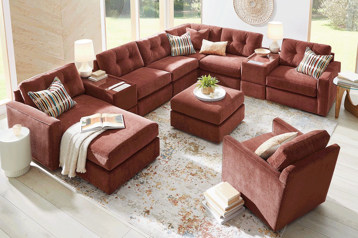 Drew & Jonathan Modularone Merlot Red Chenille Fabric 8pc With Left ...