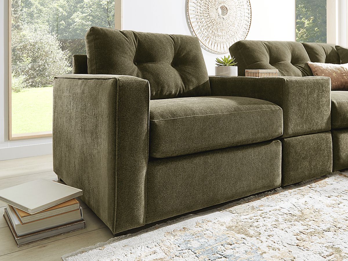 Drew & Jonathan Modularone Moss Green Chenille Fabric 3 Pc Modular ...