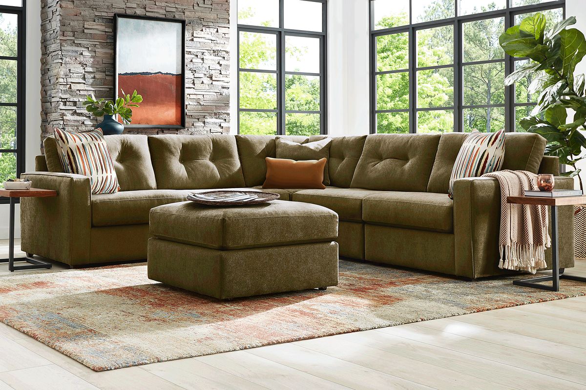 Drew & Jonathan Modularone Moss Green Chenille Fabric 5 Pc Modular ...