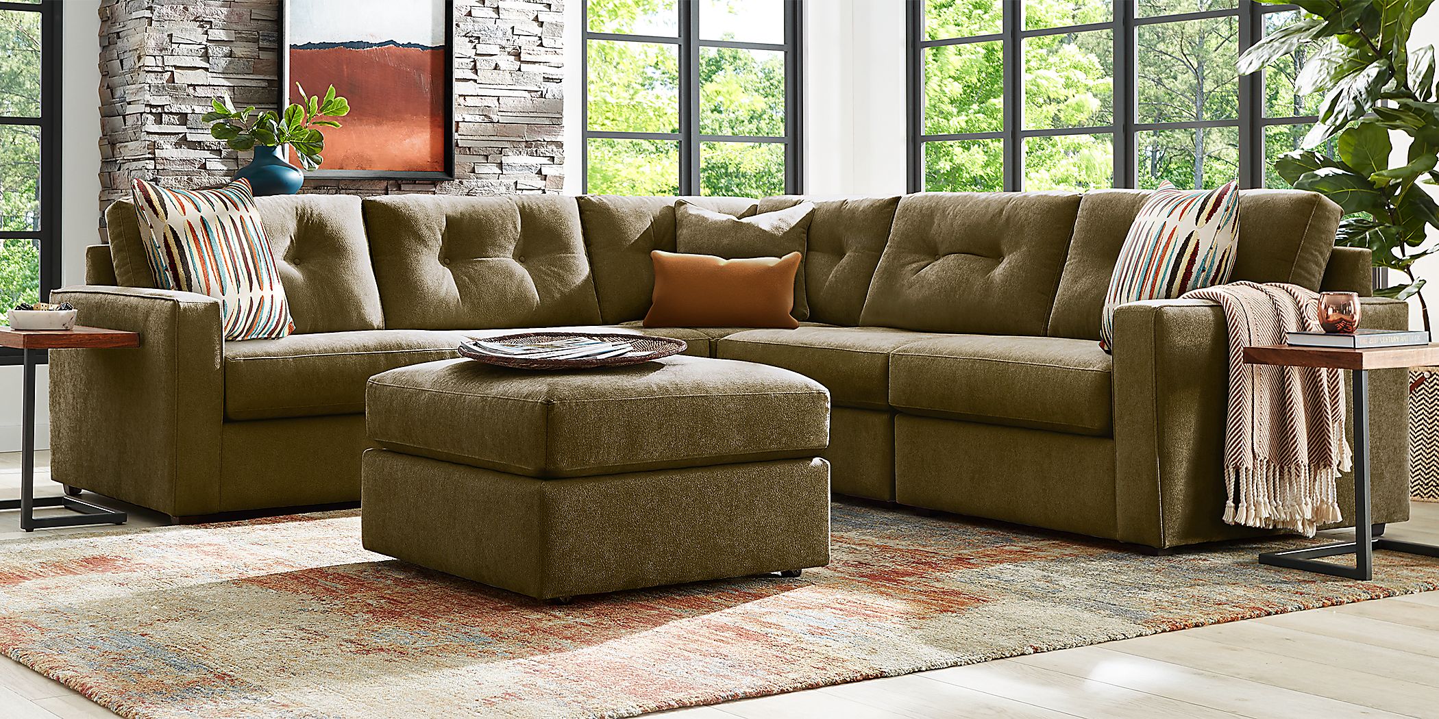 Drew & Jonathan Modularone Moss Green Chenille Fabric 5pc 5 Pc Modular ...