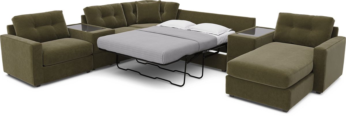 Drew & Jonathan Modularone Moss Green Chenille Fabric 7 Pcchaise Gel ...