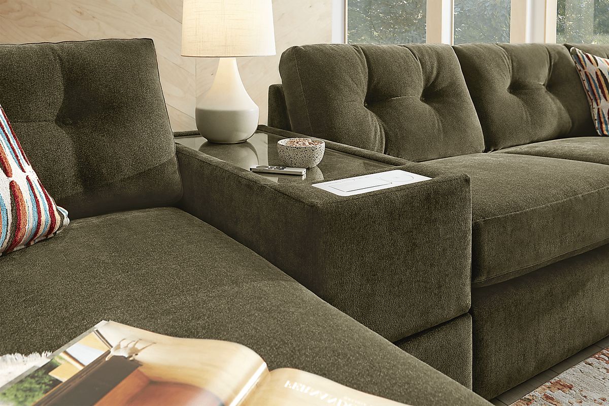 Drew & Jonathan Modularone Moss Green Chenille Fabric 7 Pcmedia Chaise ...
