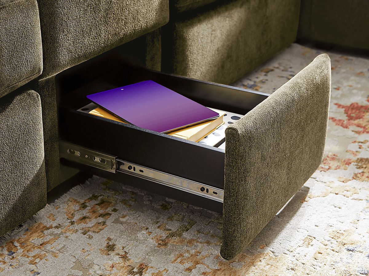 Drew & Jonathan Modularone Moss Green Chenille Fabric 7 Pcmedia Chaise ...