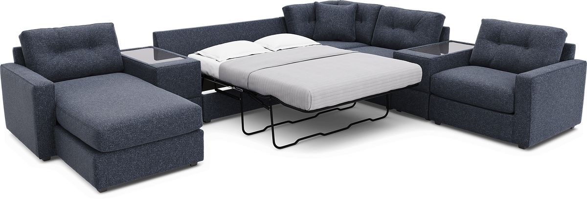 Drew & Jonathan Modularone Navy Blue Textured 7 Pcchaise Gel Sleeper ...