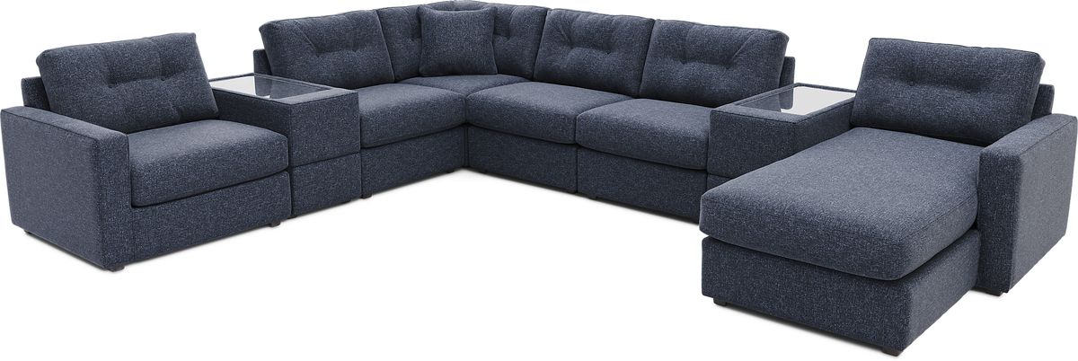 Drew & Jonathan Modularone Navy Blue Textured 8 Pc Right Arm Chaise ...