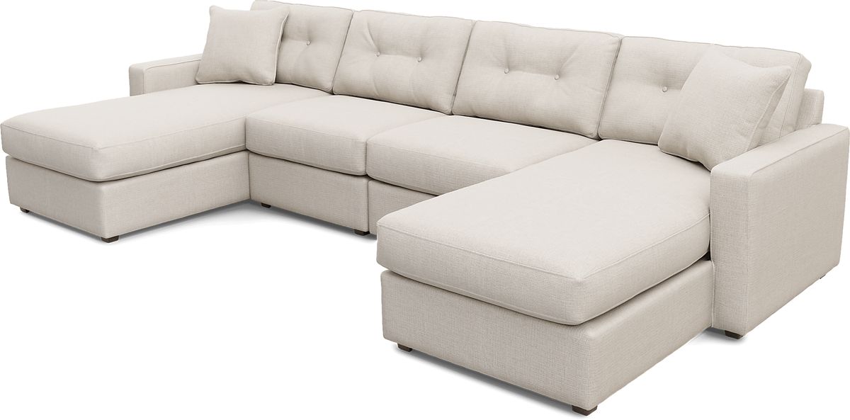 Drew & Jonathan Modularone Oyster Beige Textured 4pc With Double Chaise ...