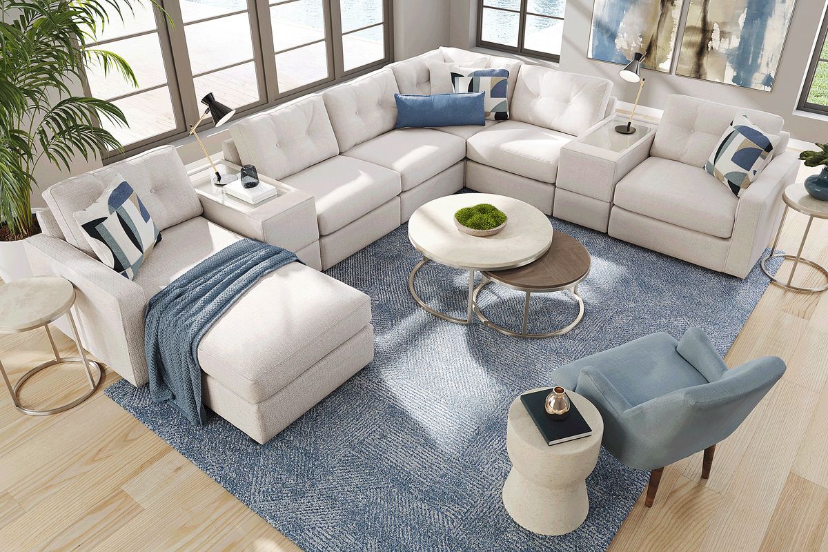 Drew & Jonathan Modularone Oyster Beige Textured 8pc With Left Chaise 8 ...