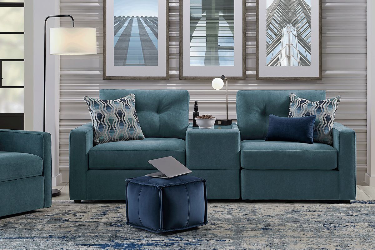 Drew & Jonathan Modularone Teal Blue,Green Chenille Fabric 3 Pc ...