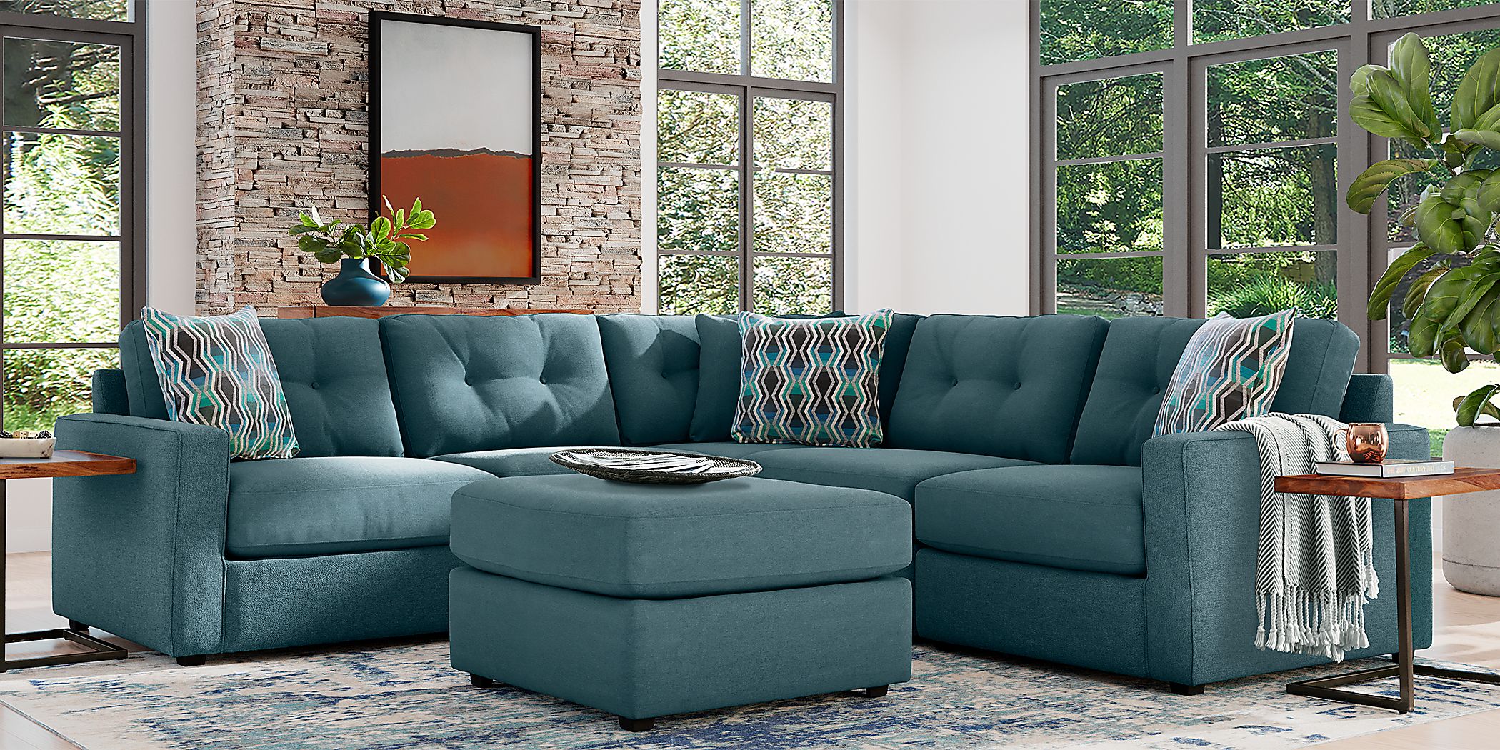 Drew & Jonathan Modularone Teal Blue,Green Chenille Fabric 5 Pc ...