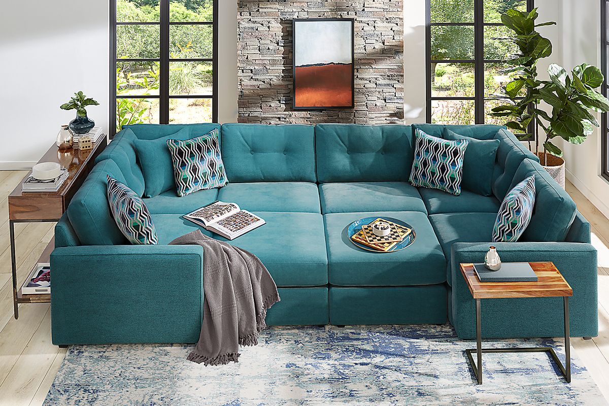 Drew & Jonathan Modularone Teal Blue,Green Chenille Fabric 8 Pc ...
