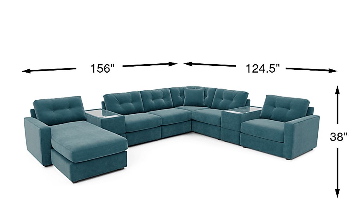 Drew & Jonathan Modularone Teal Blue,Green Chenille Fabric 8 Pc Left ...