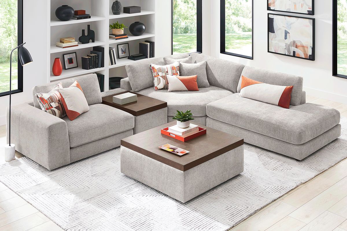 Drew & Jonathan Modularthree Gray Chenille Fabric 4pc With Right Chaise ...