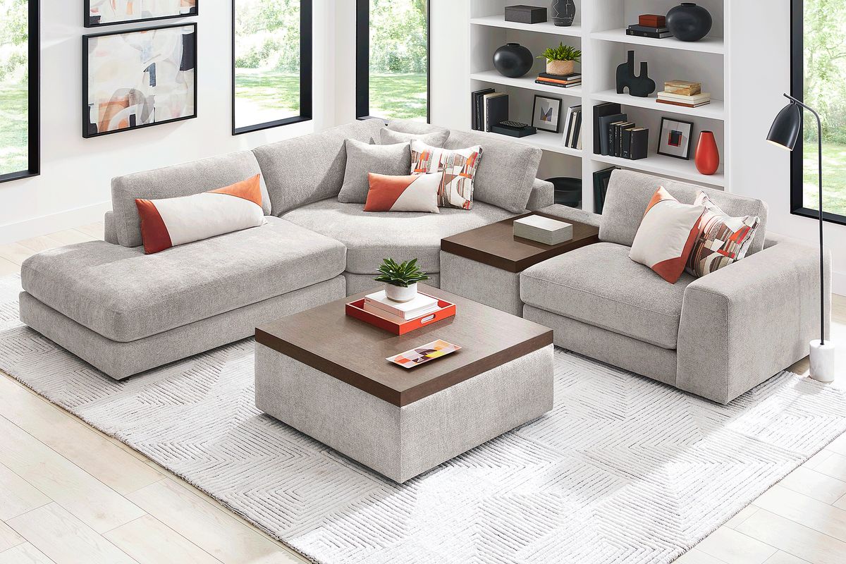 Drew & Jonathan Modularthree Gray Chenille Fabric 4pc With Left Chaise ...