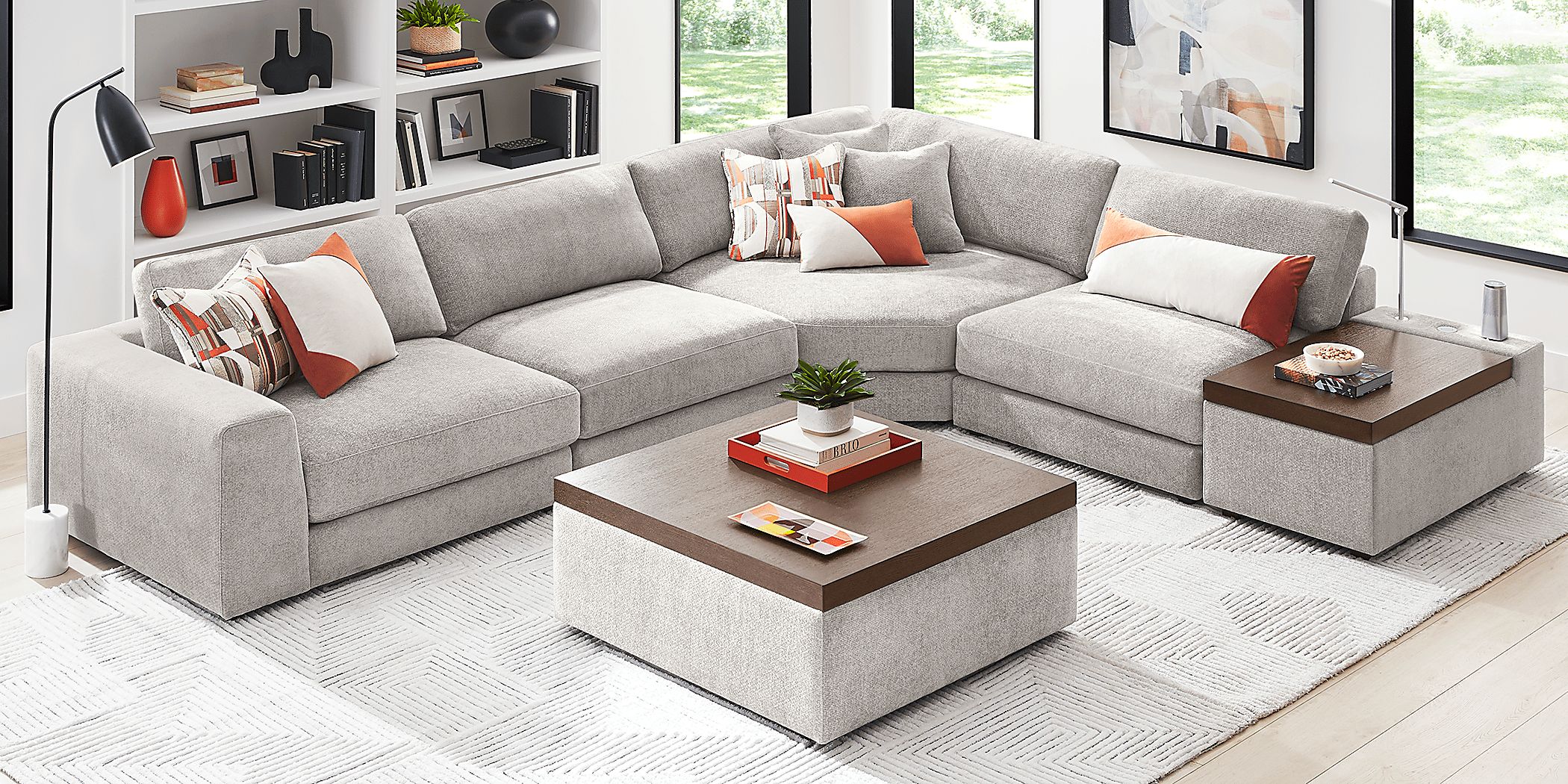 Drew & Jonathan Modularthree Gray Chenille Fabric 5pc Left 5 Pc Modular ...