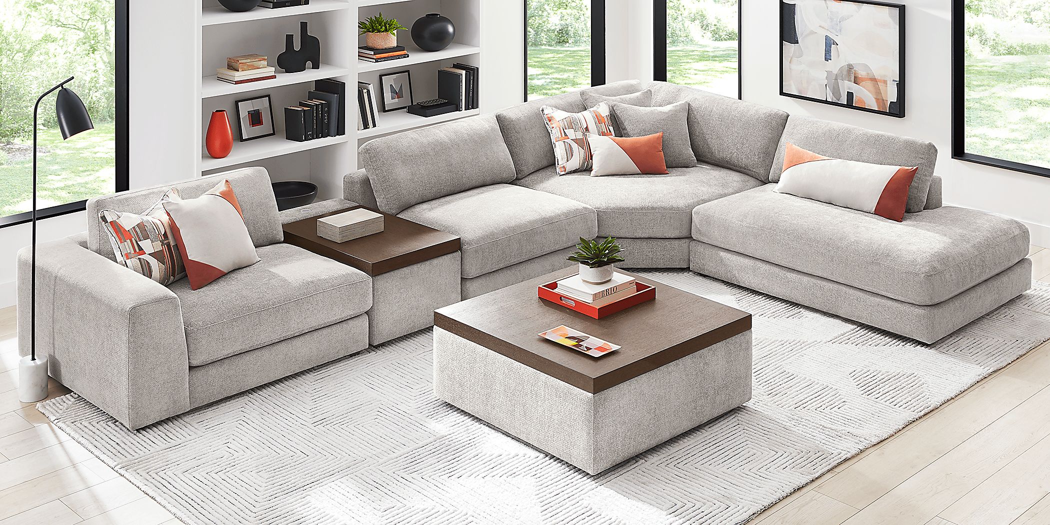 Drew & Jonathan Modularthree Gray Chenille Fabric 5pc With Right Chaise ...