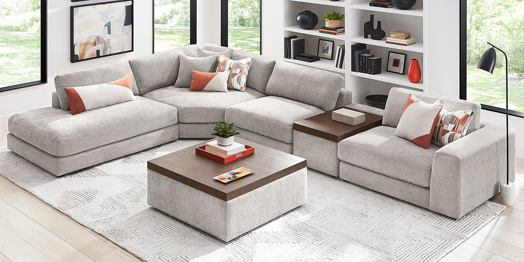 Drew & Jonathan Modularthree Gray Chenille Fabric 5pc With Left Chaise ...