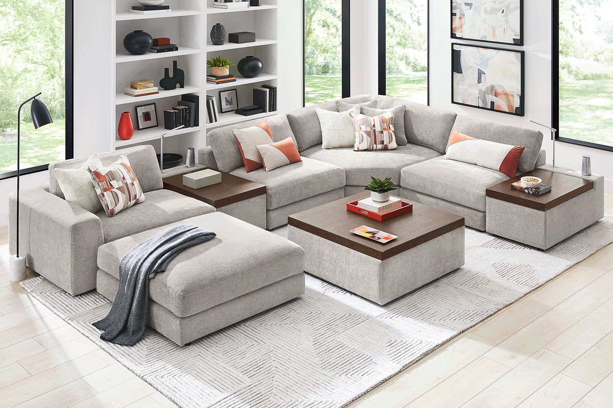 Drew & Jonathan Modularthree Gray Chenille Fabric 7pc Left With Bumper ...