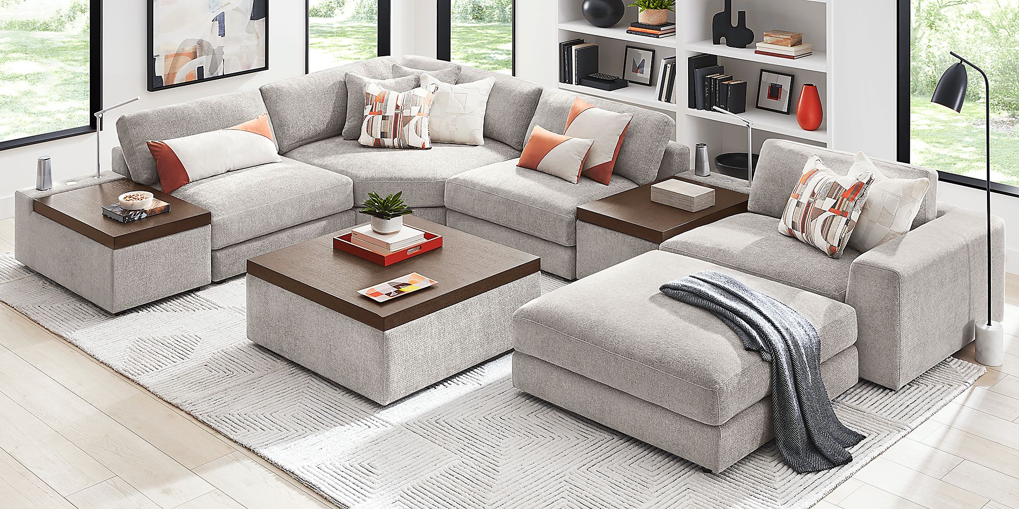 Drew & Jonathan Modularthree Gray Chenille Fabric 7pc Right With Bumper ...