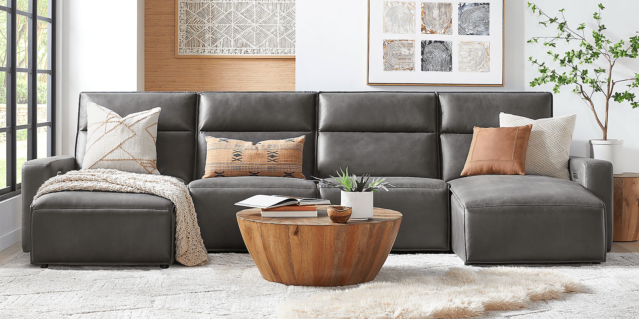 Modulartwo Charcoal Black,Gray Microfiber 4pc With Double Chaise 4 Pc ...