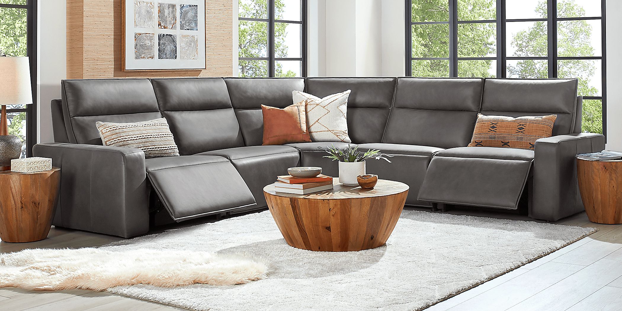 Modulartwo Charcoal Black,Gray Microfiber 5pc 5 Pc Dual Power Reclining ...