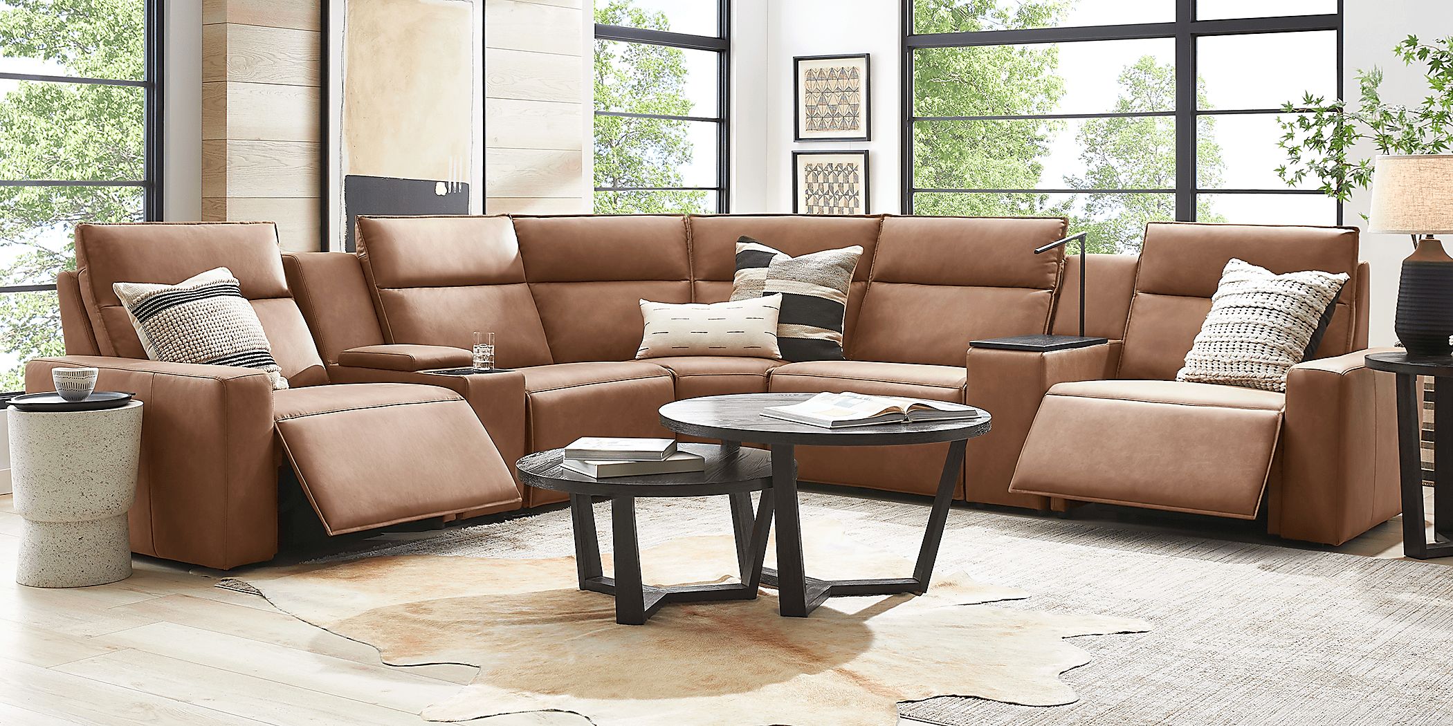 Modulartwo Saddle Brown Microfiber 7 Pc Dual Power Reclining Sectional ...