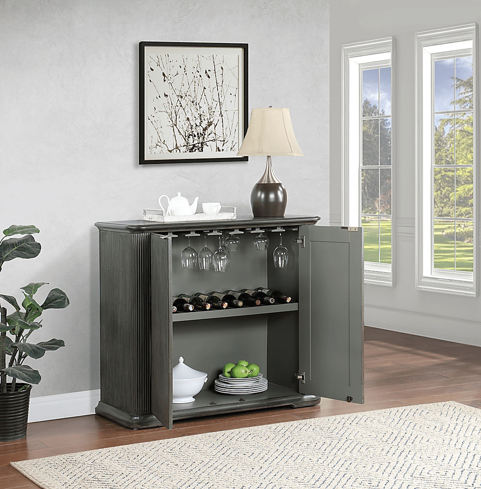 Mollybright Gray Bar Cabinet | Rooms to Go