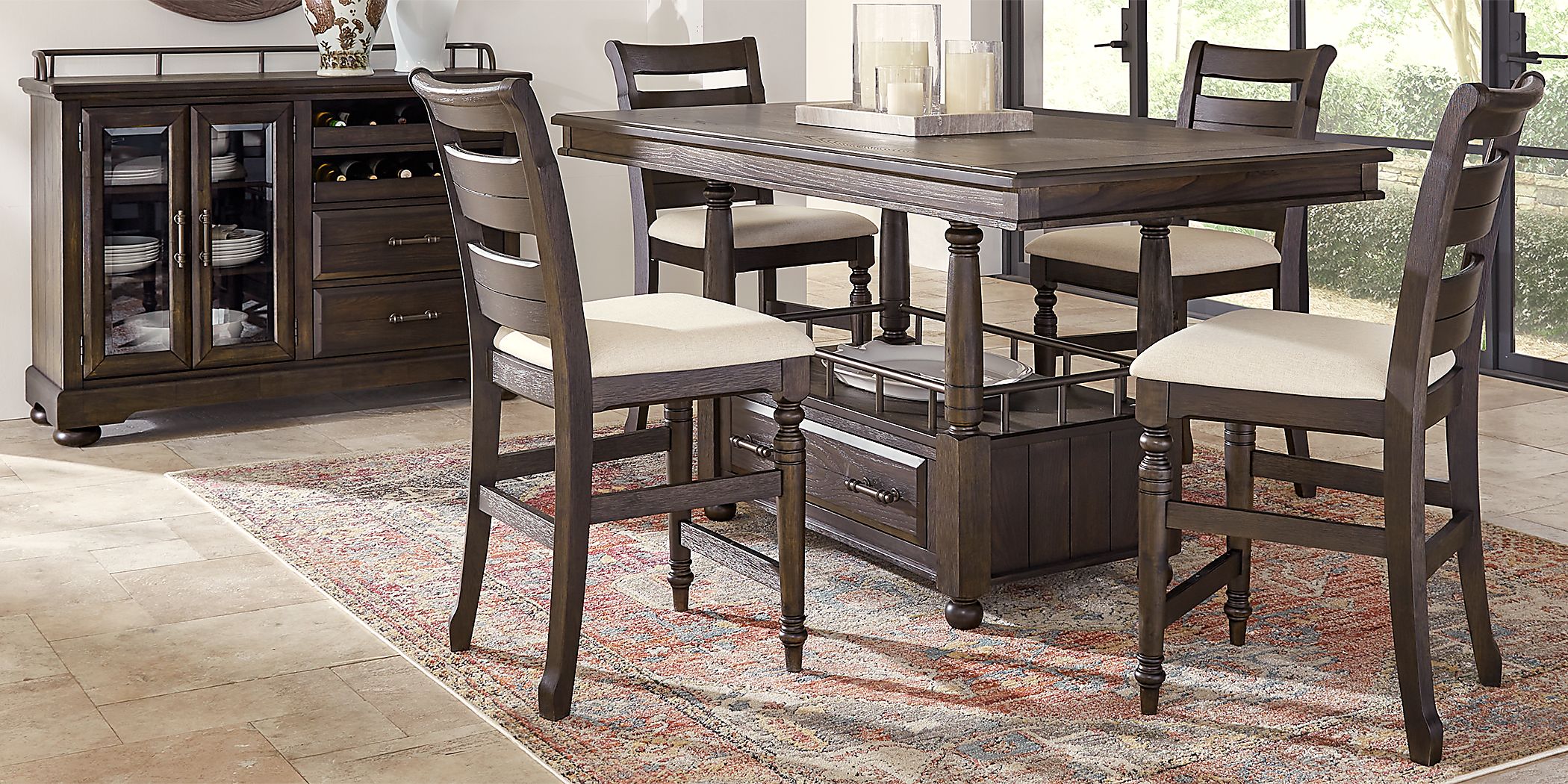 Montana Ridge 5 Pc Brown Dark Wood Dining Room Set With Counter Height ...