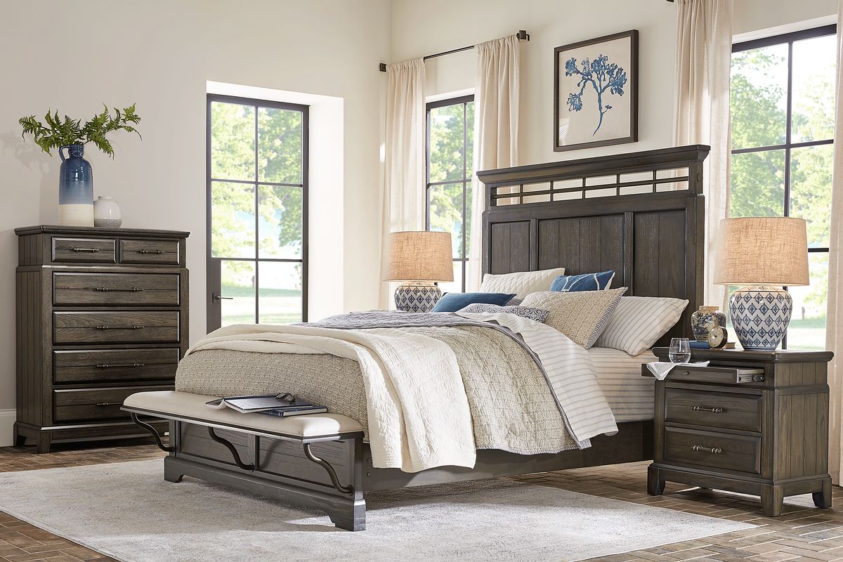 Montana Ridge 5 Pc Brown Dark Wood Queen Bedroom Set With 3 Pc Queen ...