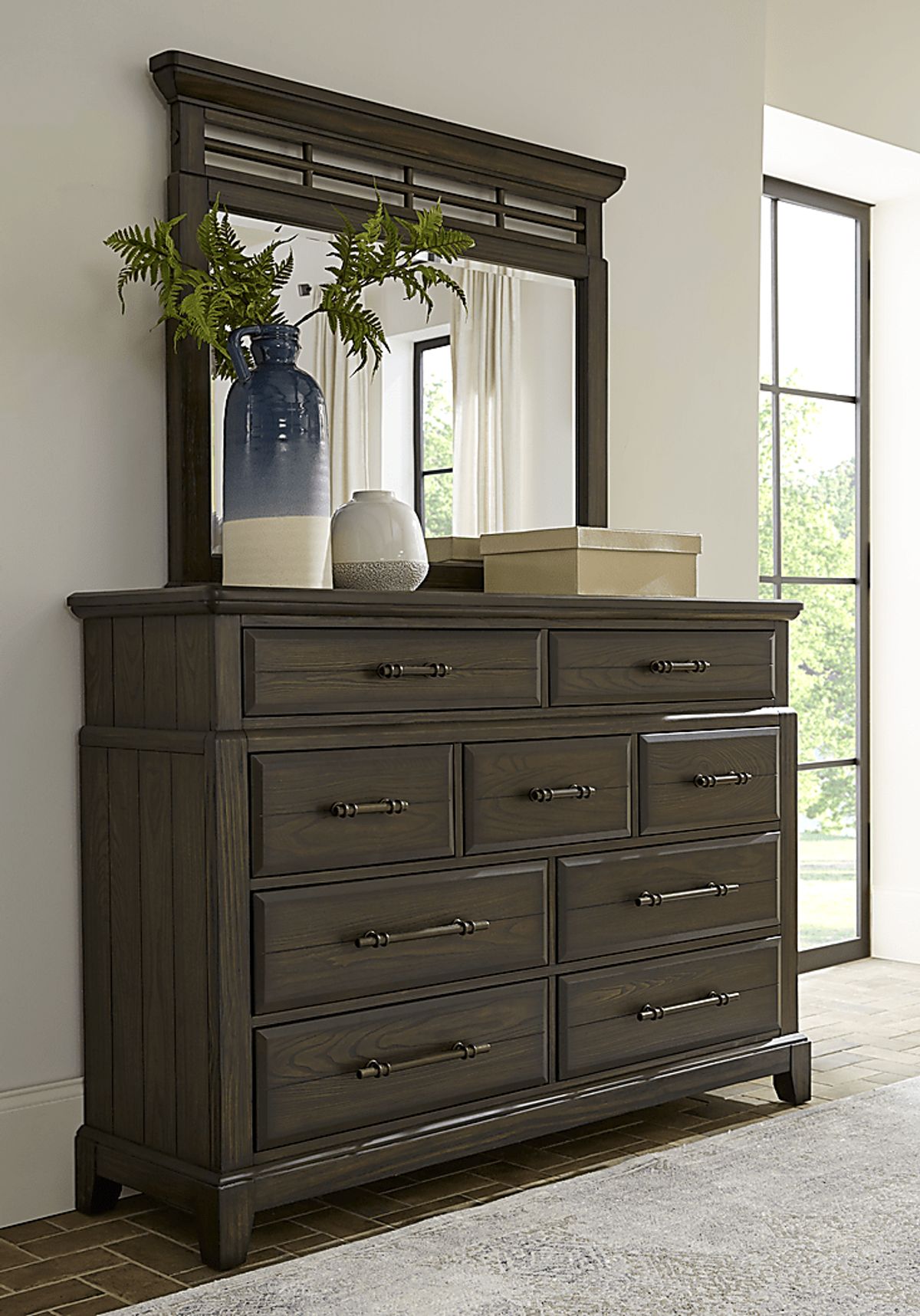 Montana Ridge 7 Pc Brown Dark Wood King Bedroom Set With Dresser ...