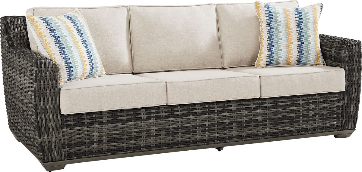 Cindy Crawford Montecello Gray Twine Beige Wicker Outdoor Sofa | Rooms ...