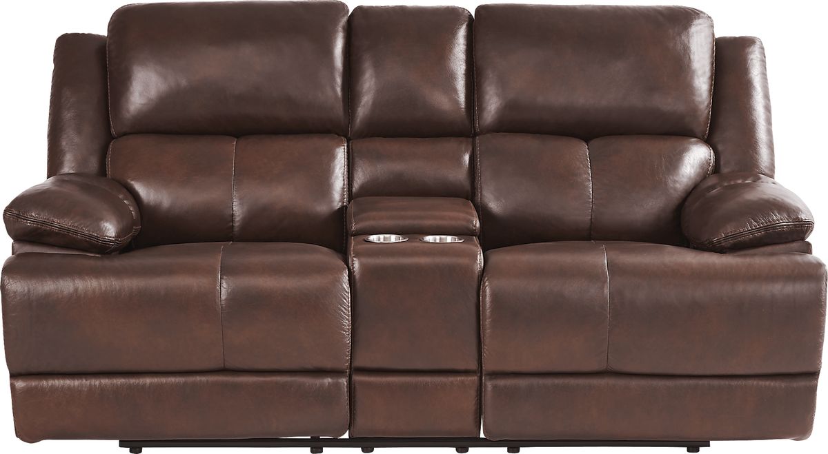 Montefano Brown Leather Non-Power Reclining Loveseat | Rooms to Go