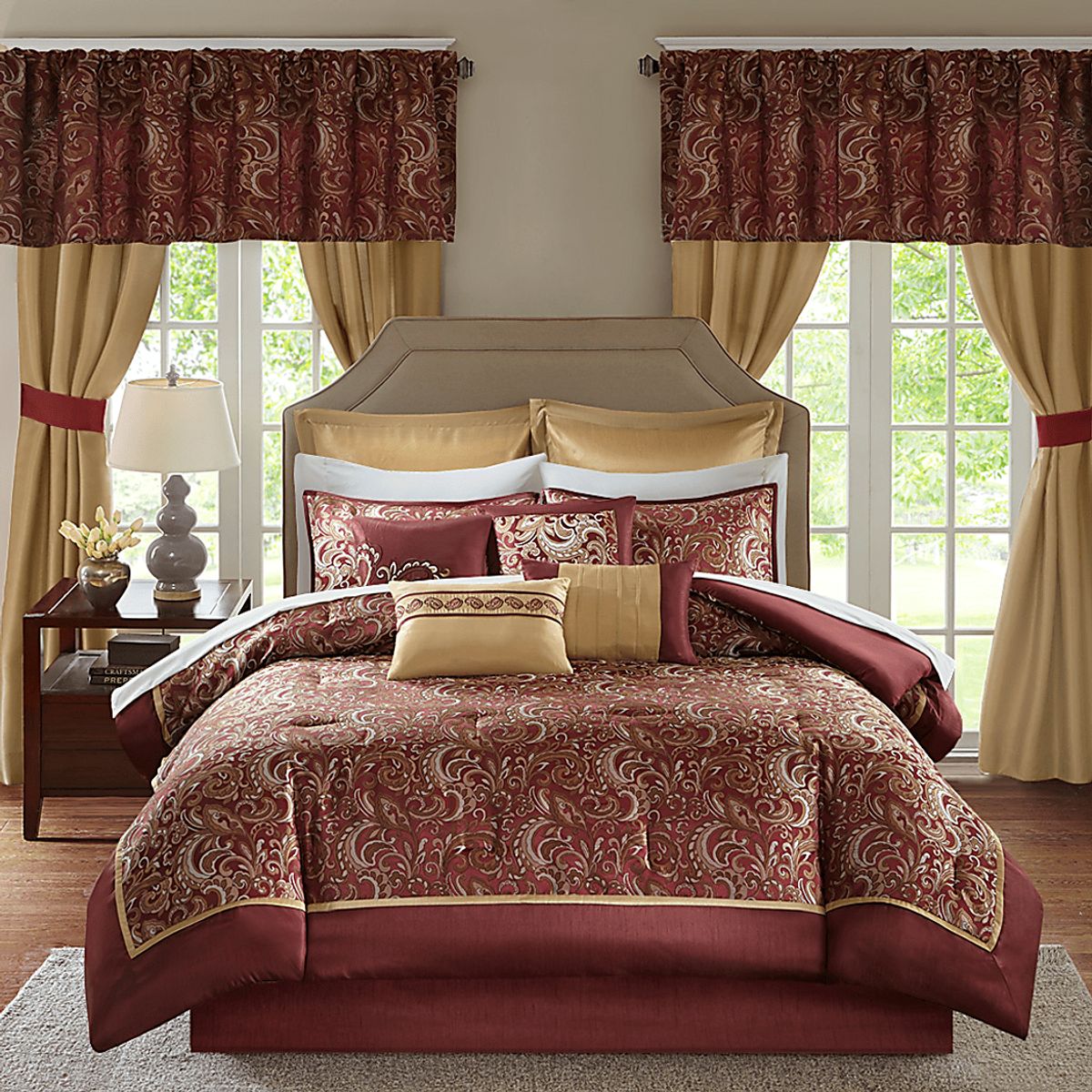 Montegut Red Microfiber,Polyester Fabric,Microfiber 24 Pc King Bedding ...