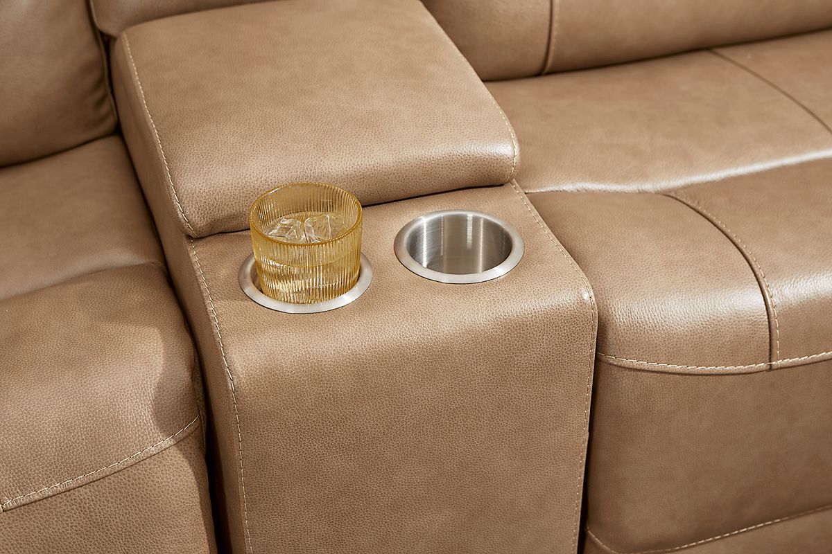 Montero Sand Beige Leather 7pc 7 Pc Dual Power Reclining Sectional ...