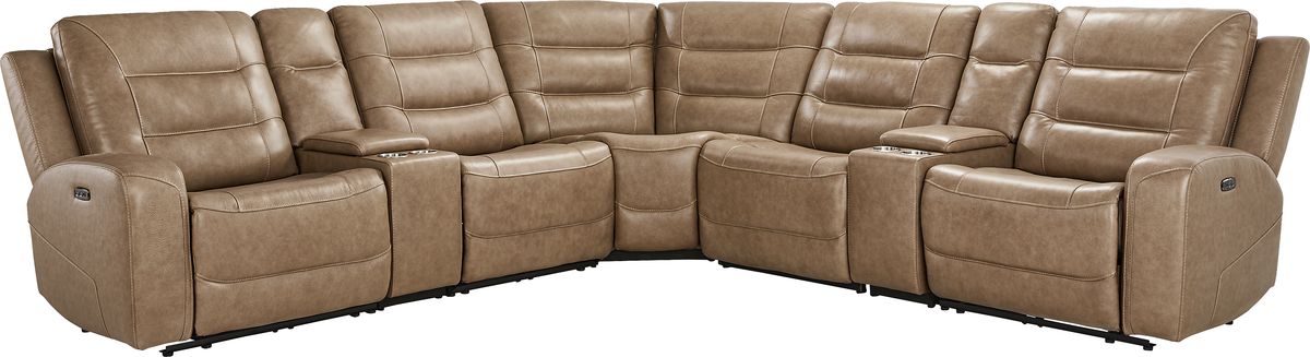 Montero Sand Beige Leather 7pc 7 Pc Dual Power Reclining Sectional ...