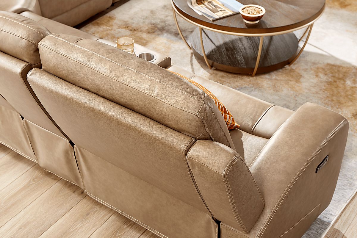 Montero Sand Beige Leather 7pc 7 Pc Dual Power Reclining Sectional ...