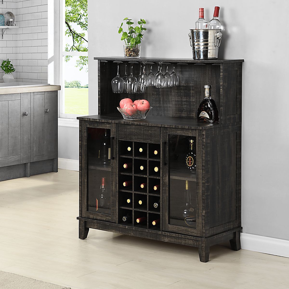 Moorman Charcoal Gray Bar Cabinet | Rooms to Go