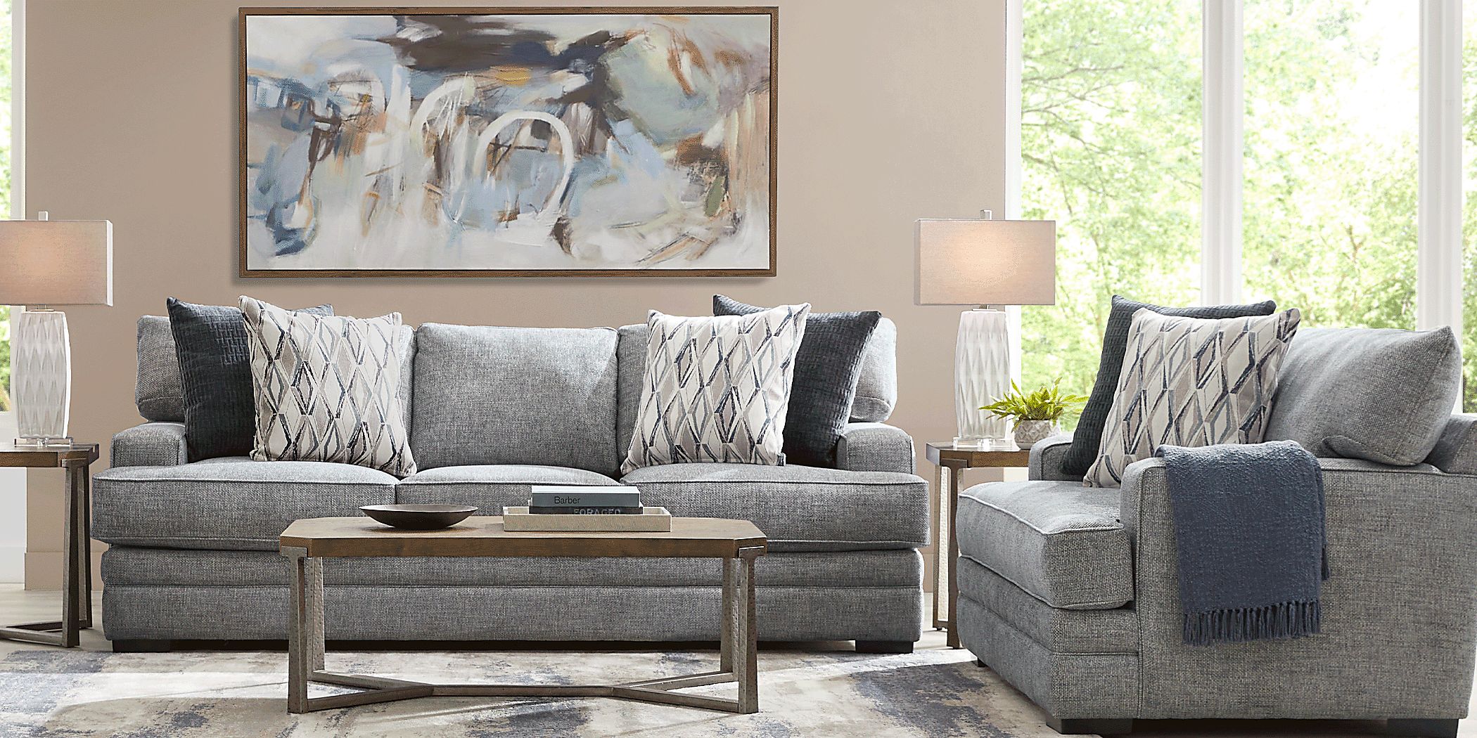 Morgan Falls 2 Pc Blue Chenille Fabric Living Room Set With Sofa ...