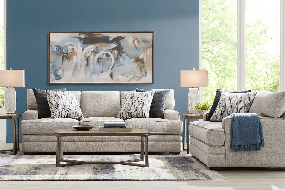 Morgan Falls 2 Pc Gray Chenille Fabric Living Room Set With Sofa ...
