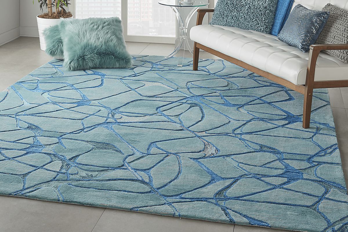 Muldein Aqua Blue Rug | Rooms to Go