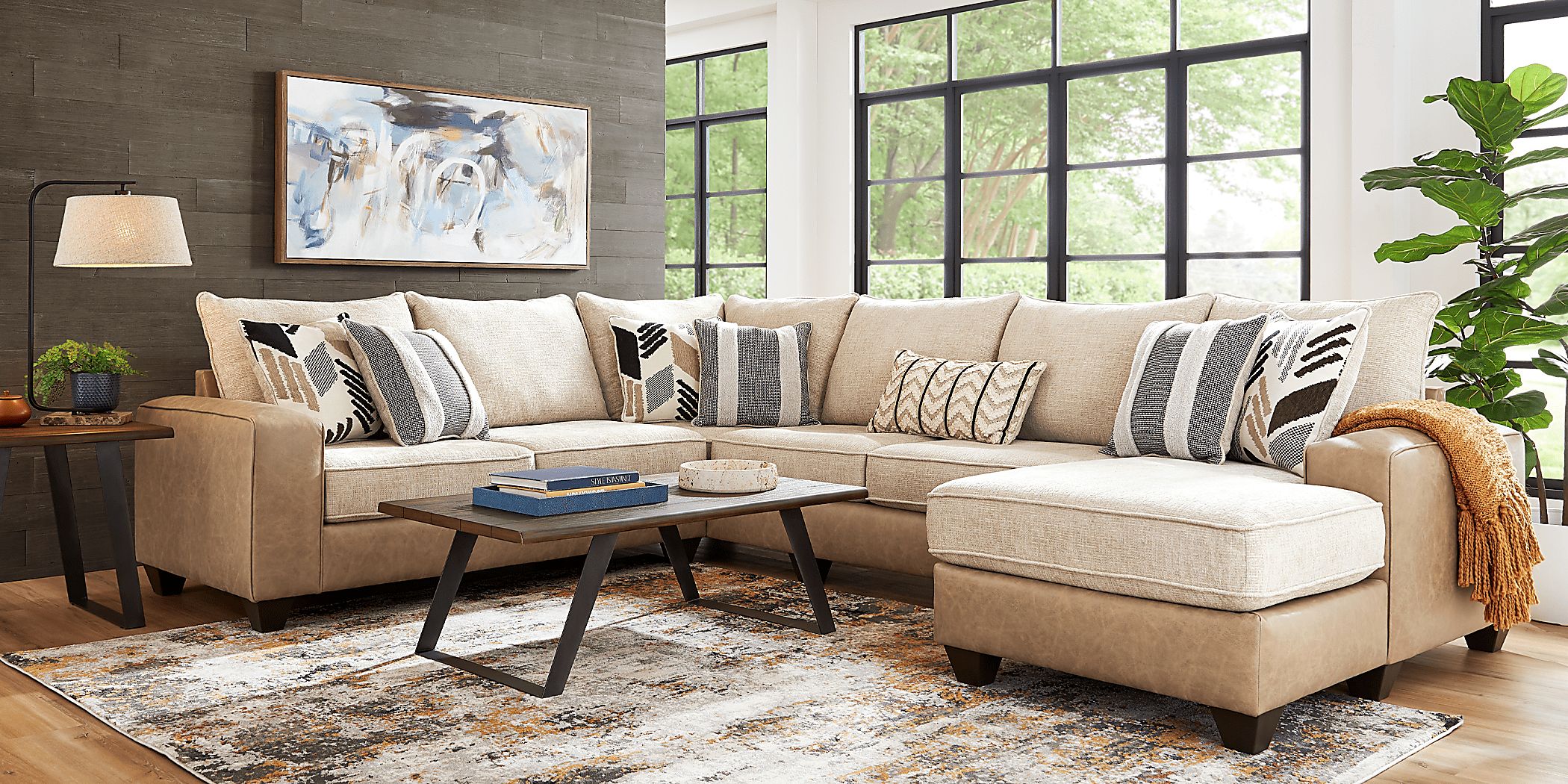 Murphy Beige Woven 3 Pc Right Arm Chaise Sectional | Rooms to Go