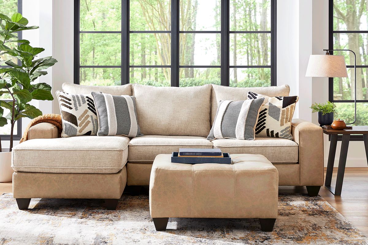 Murphy 5 Pc Beige Woven Living Room Set With 2 Pc Left Arm Chaise ...