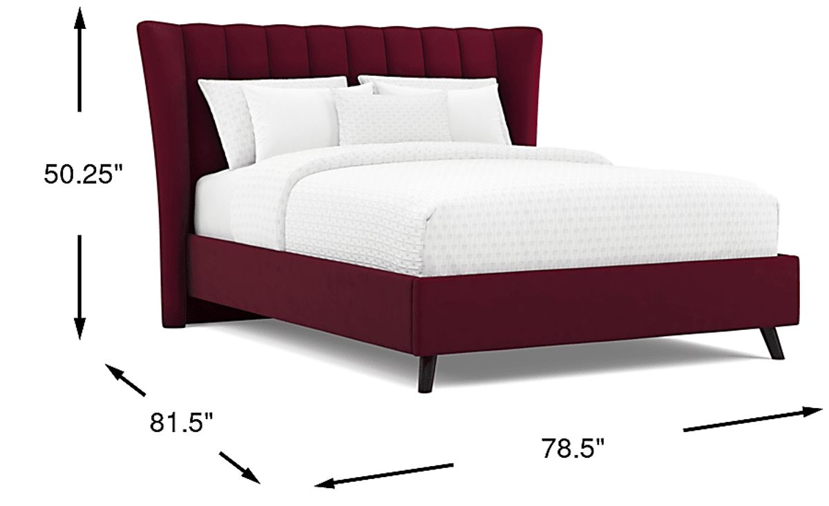Nanton Park Red Velvet Plush 3 Pc Queen Upholstered Bed | Rooms to Go