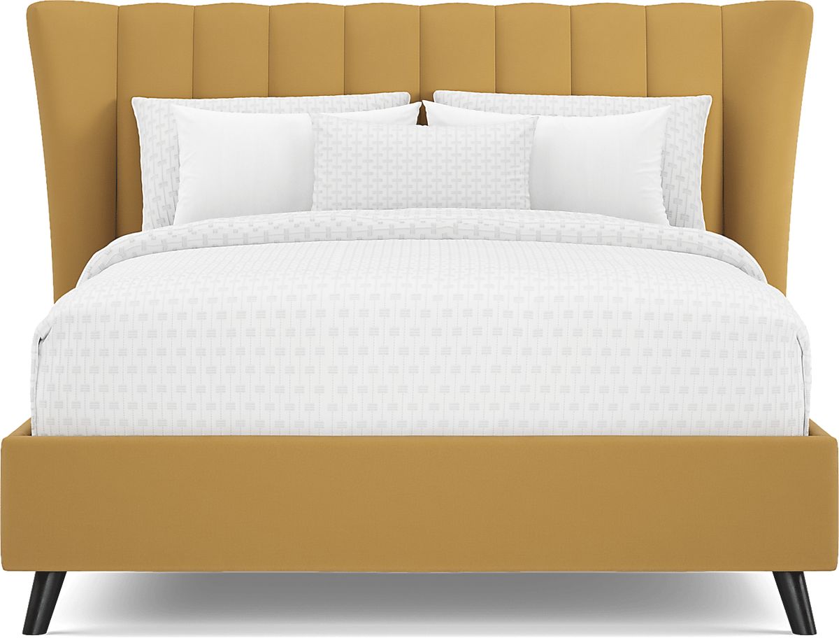 Nanton Park Yellow Velvet Plush 3 Pc Queen Upholstered Bed | Rooms to Go