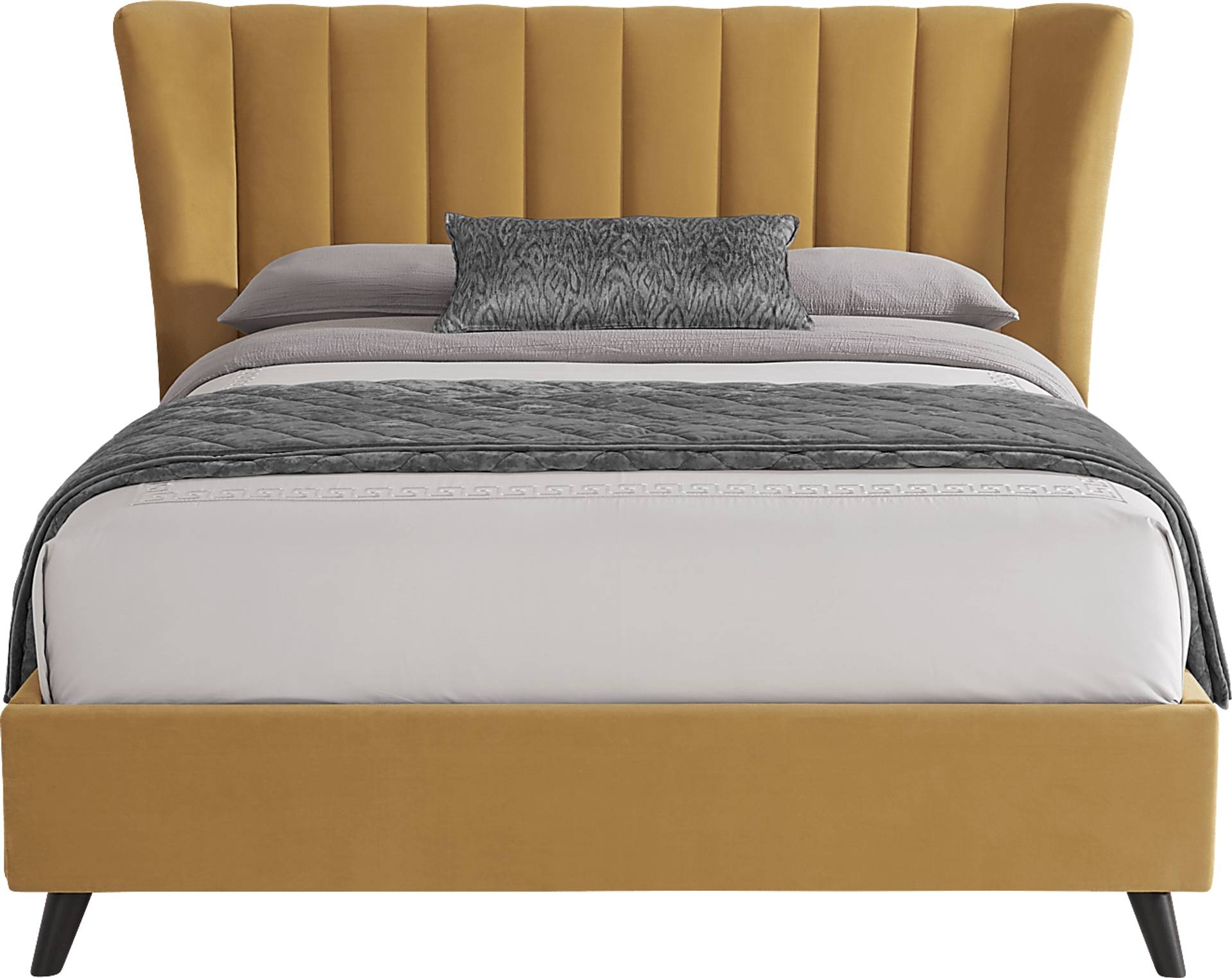 Devon Loft 5 Pc Walnut Dark Wood Yellow Velvet Plush Queen Bedroom Set ...