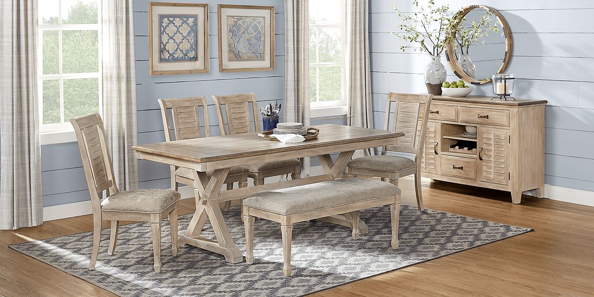 Nantucket Breeze Bisque Light Wood,White Bench | Rooms to Go